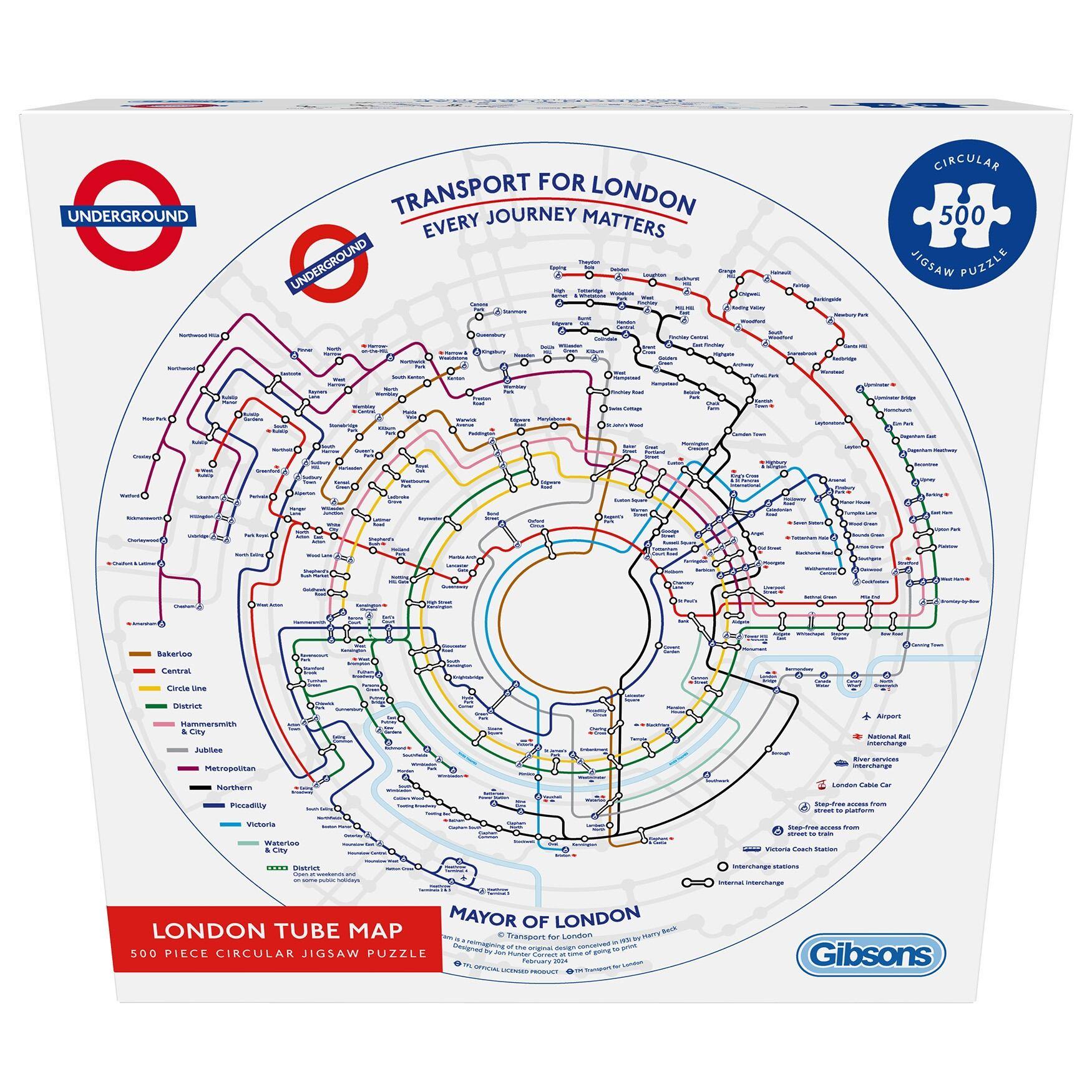 Gibsons TFL The Circular Underground Map Circular Jigsaw Puzzle (500 P ...