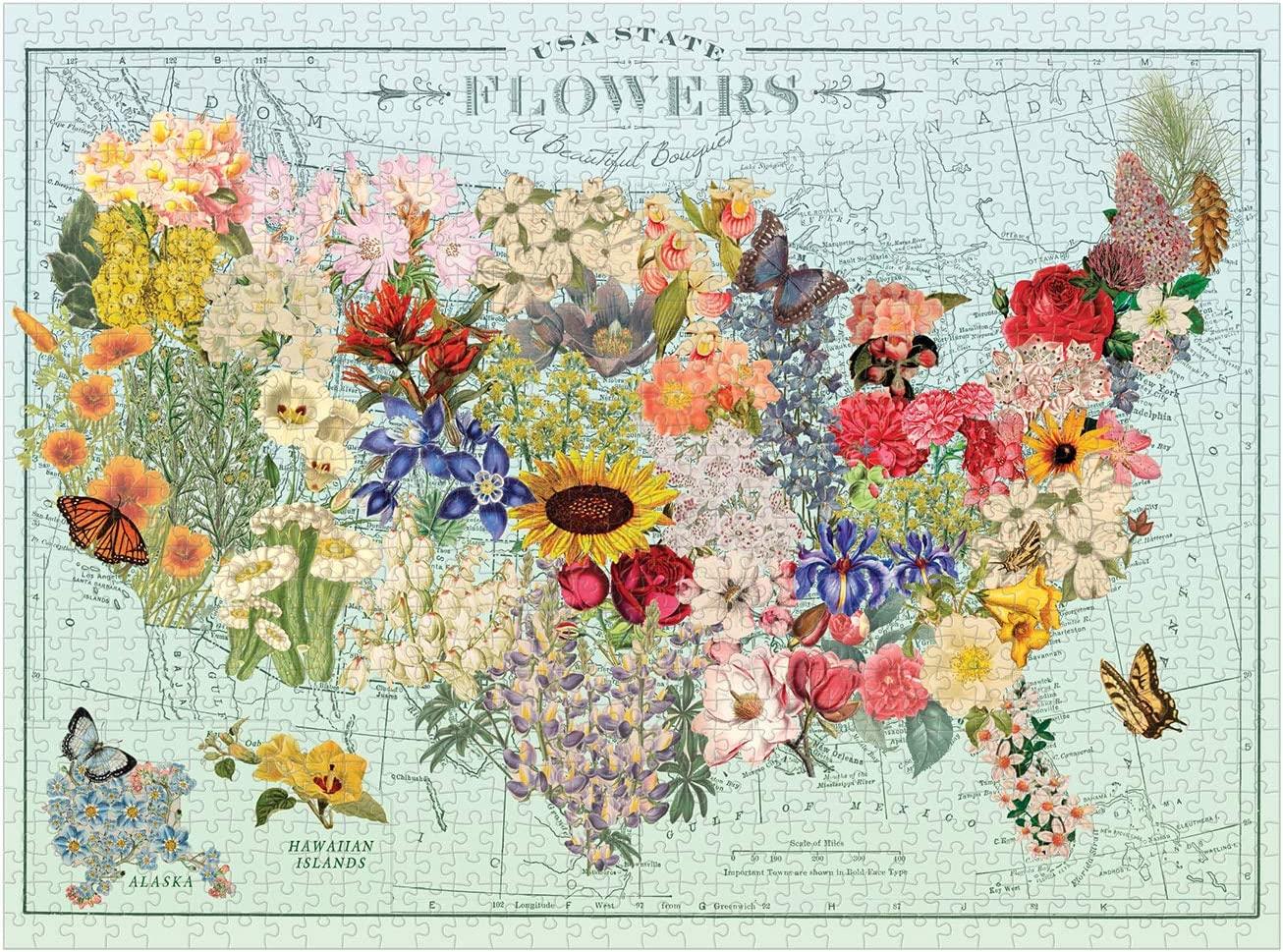 Galison USA State Flowers, Wendy Gold Jigsaw Puzzle (1000 Pieces) – PDK